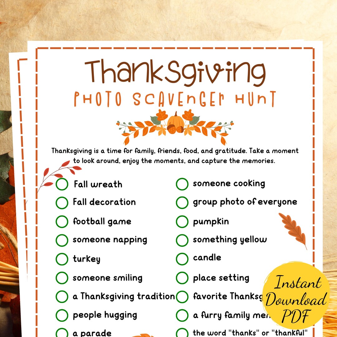 Thanksgiving PHOTO SCAVENGER HUNT Game (printable) - Etsy