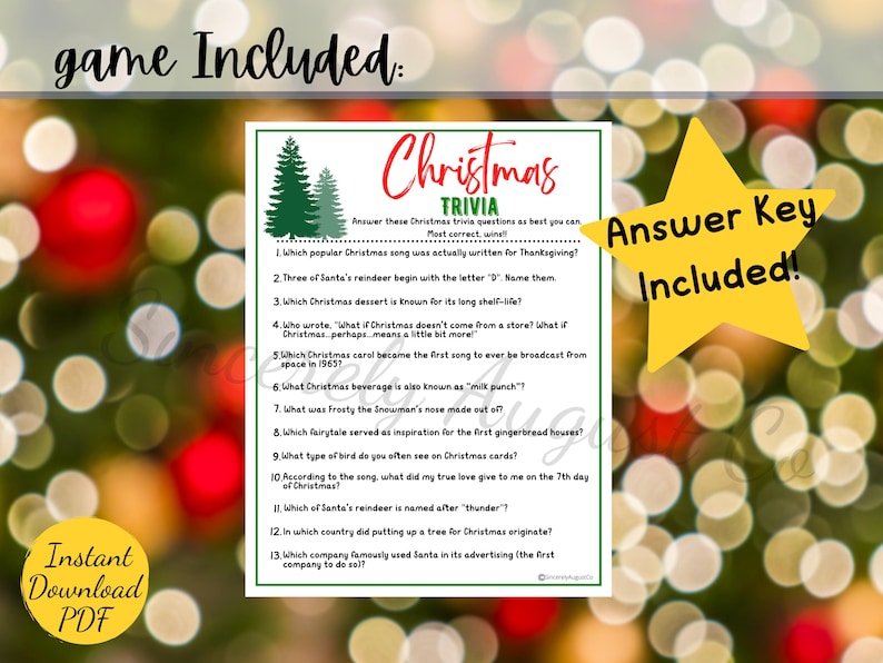 CHRISTMAS TRIVIA - Christmas Party Game - Printable Christmas Party ...
