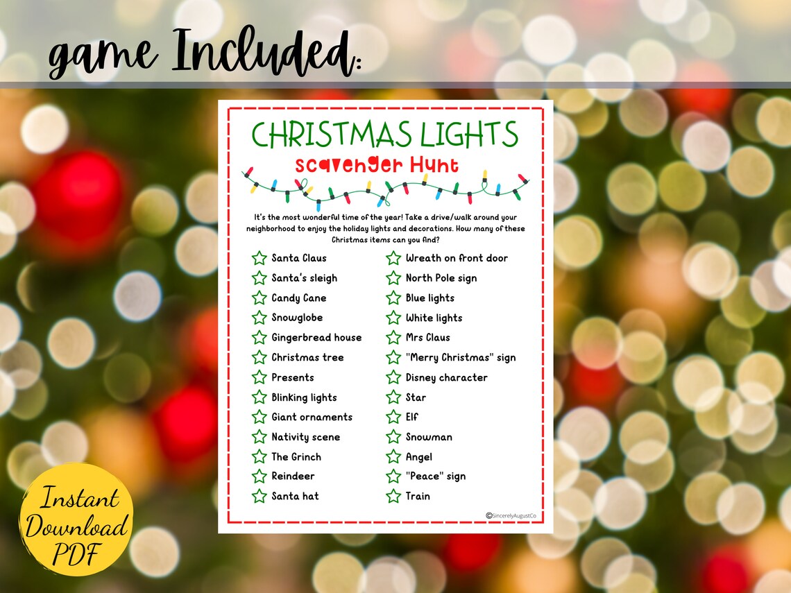 Christmas Lights SCAVENGER HUNT Game Printable Christmas Activity ...