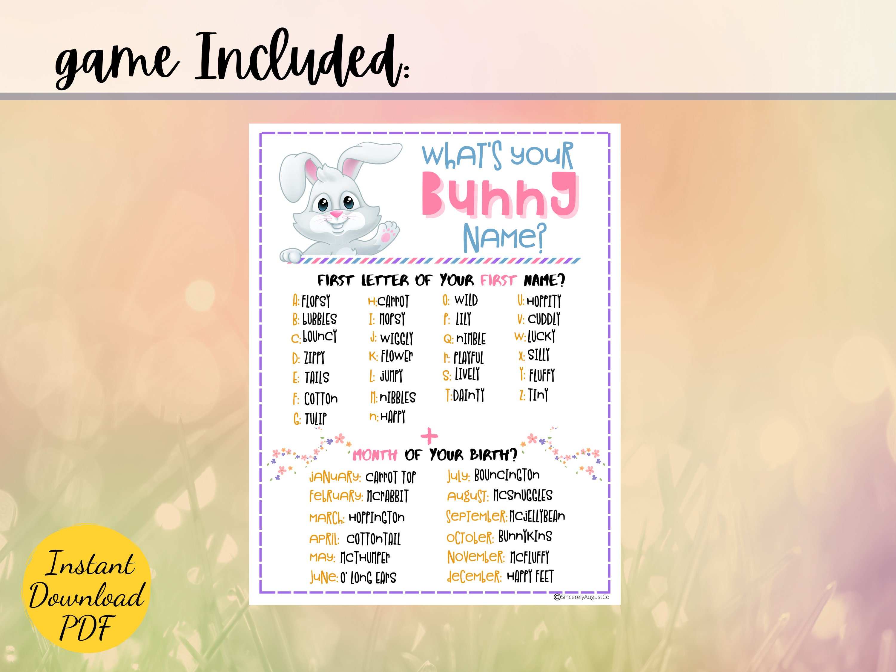 What's Your BUNNY NAME Easter Party Game Printable Easter Celebration ...