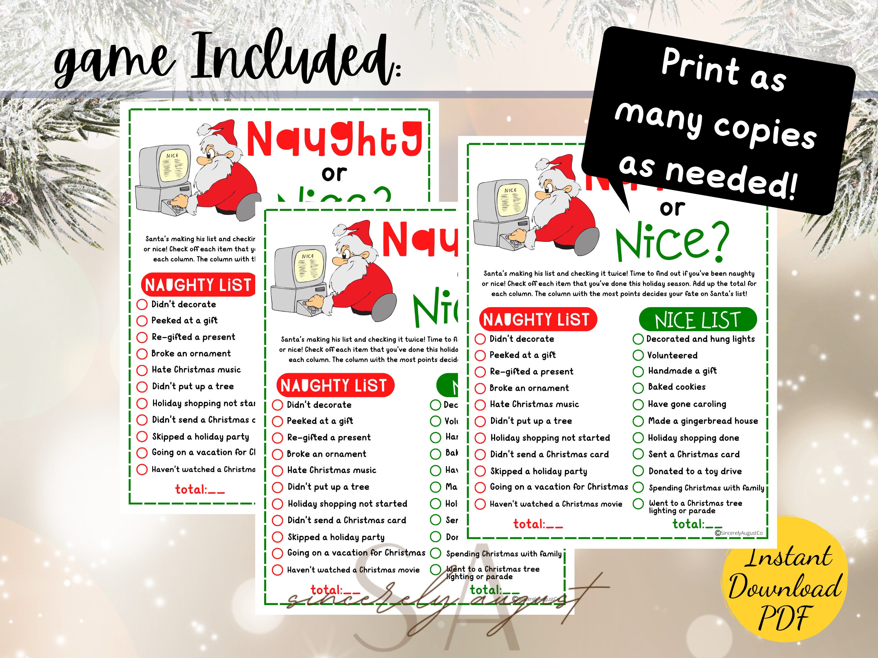 Naughty or Nice Christmas Game Christmas Party Game Printable Christmas ...