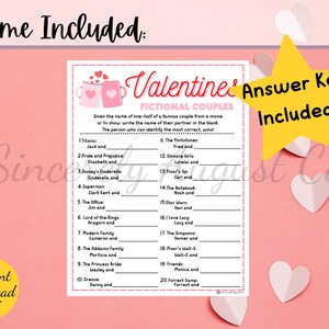 Valentines Day FICTIONAL COUPLES Game - Valentines Day Party Game ...