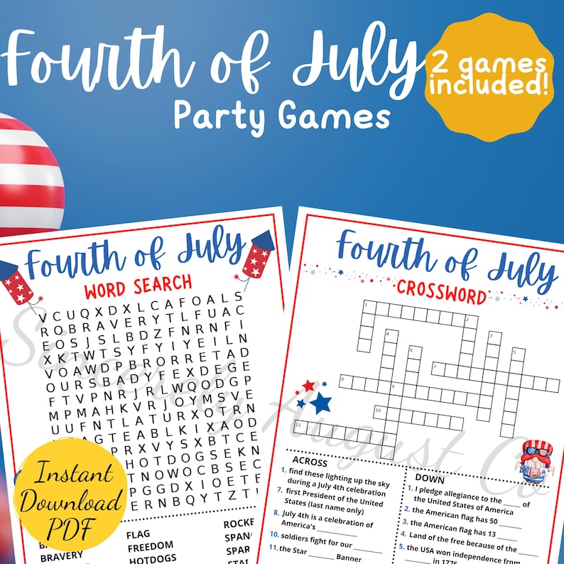 Fourth of July WORD SEARCH - Fourth of July CROSSWORD - July 4th Party ...