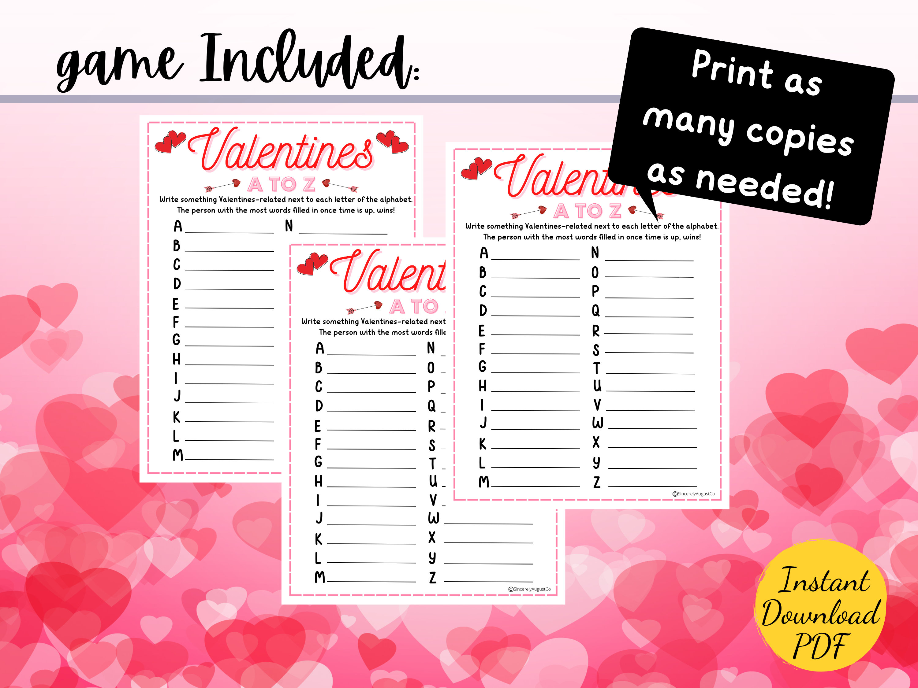 A TO Z Valentines Day Game Valentines Day Party Game Printable ...