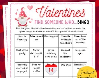 Valentines Find Someone Who BINGO Game - Valentines Find the Guest ...