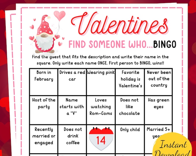Valentines Day Find the Guest Game, Find Someone Who, Fun Valentine's ...