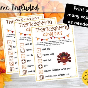 Thanksgiving CANDY DICE Thanksgiving Party Game Printable Thanksgiving ...