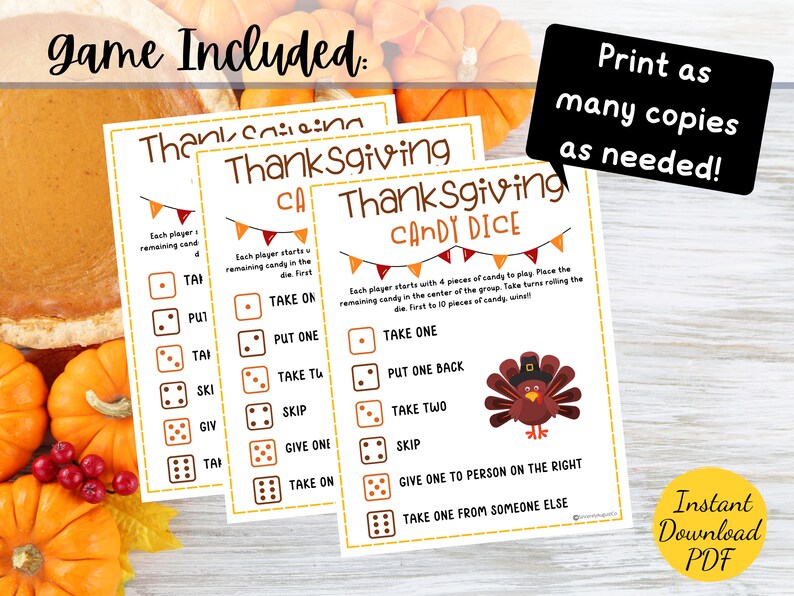 Thanksgiving CANDY DICE Thanksgiving Party Game Printable Thanksgiving ...