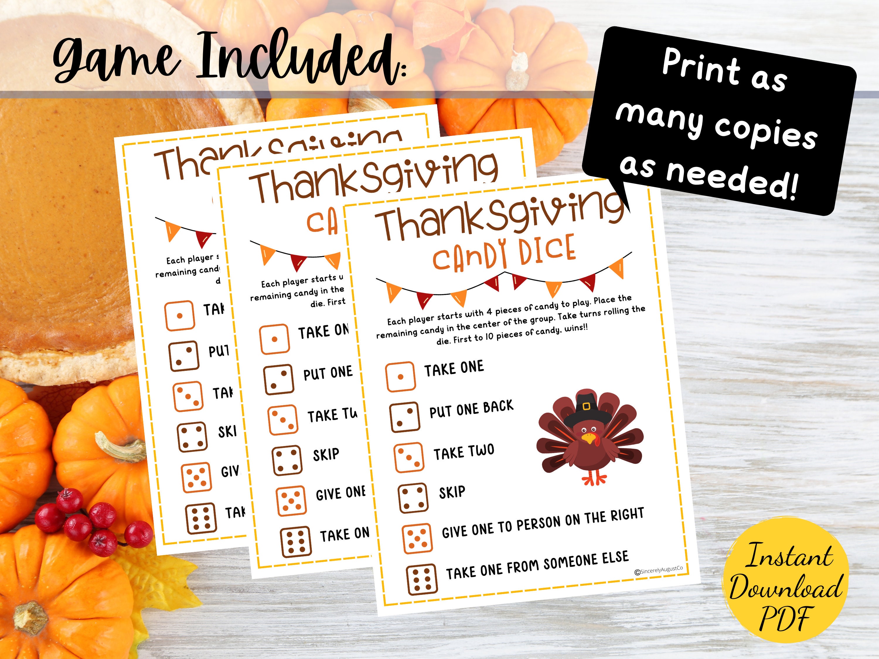 Thanksgiving CANDY DICE Thanksgiving Party Game Printable Thanksgiving ...