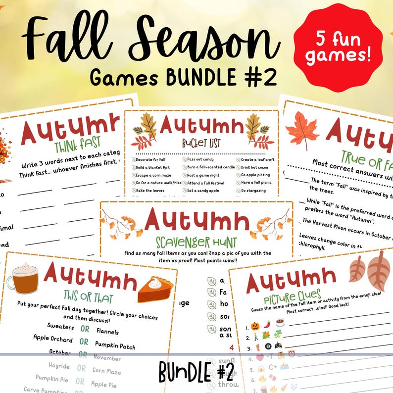 Fall Games BUNDLE #2: Printable Autumn Party Games (PDF Download) - Etsy