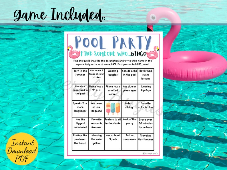 Pool Party BINGO Game - Pool Party Find the Guest Bingo - Summer Party ...