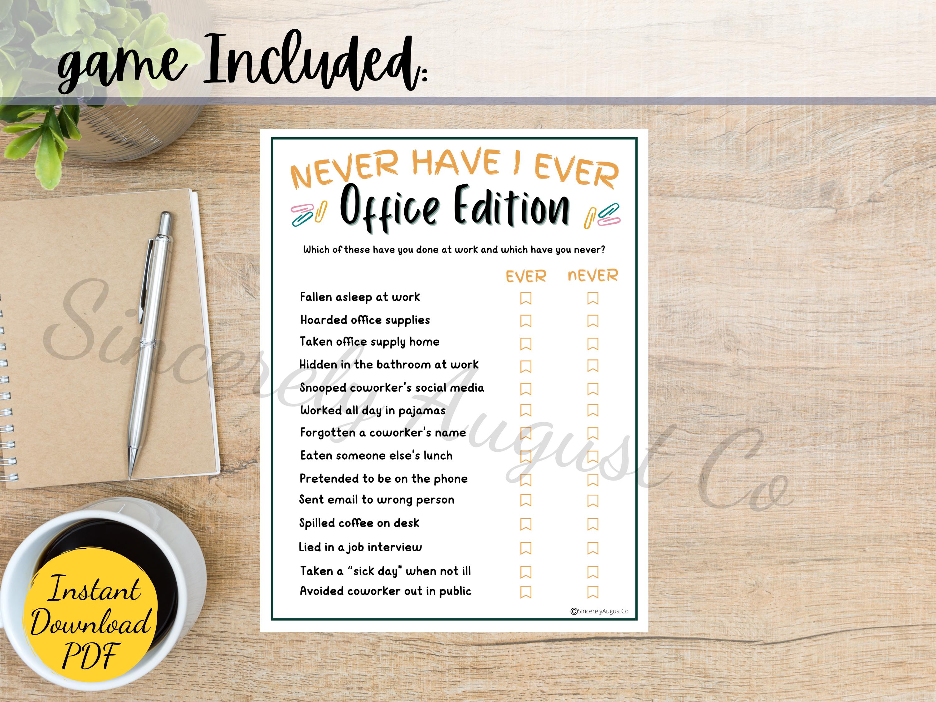 Office NEVER HAVE I EVER Game: Printable Teambuilding Activity (digital ...