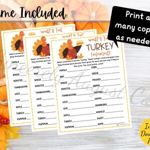 WHAT'S the TURKEY THINKING? Thanksgiving Party Game - Printable ...