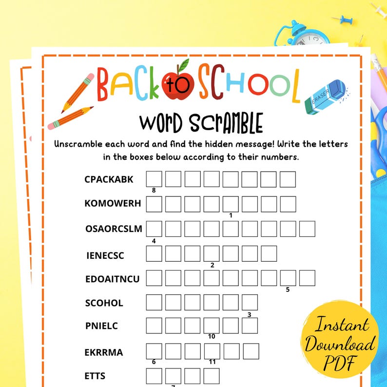 WORD SCRAMBLE Back to School Game - First Day of School Activities ...