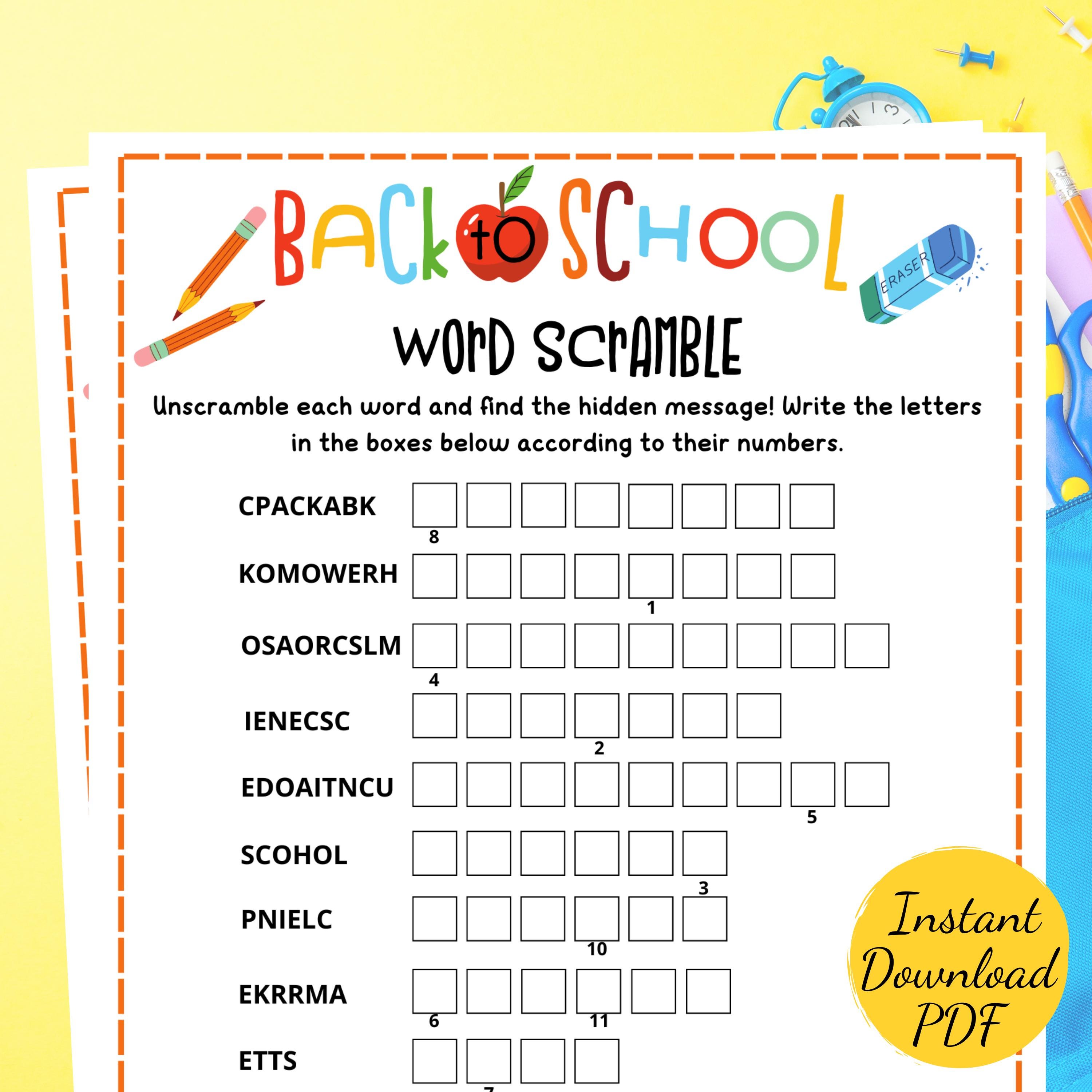 WORD SCRAMBLE Back to School Game - First Day of School Activities ...