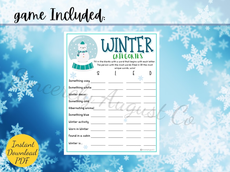 Winter CATEGORIES Game - Printable Winter Season Party Game - Fun ...