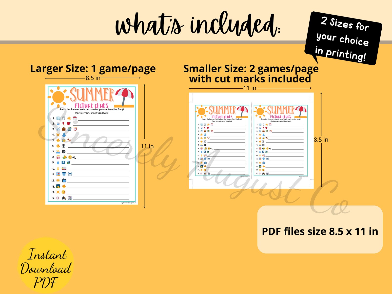 Summer PICTURE CLUES Guessing Game - Printable Summer Season Party Game ...