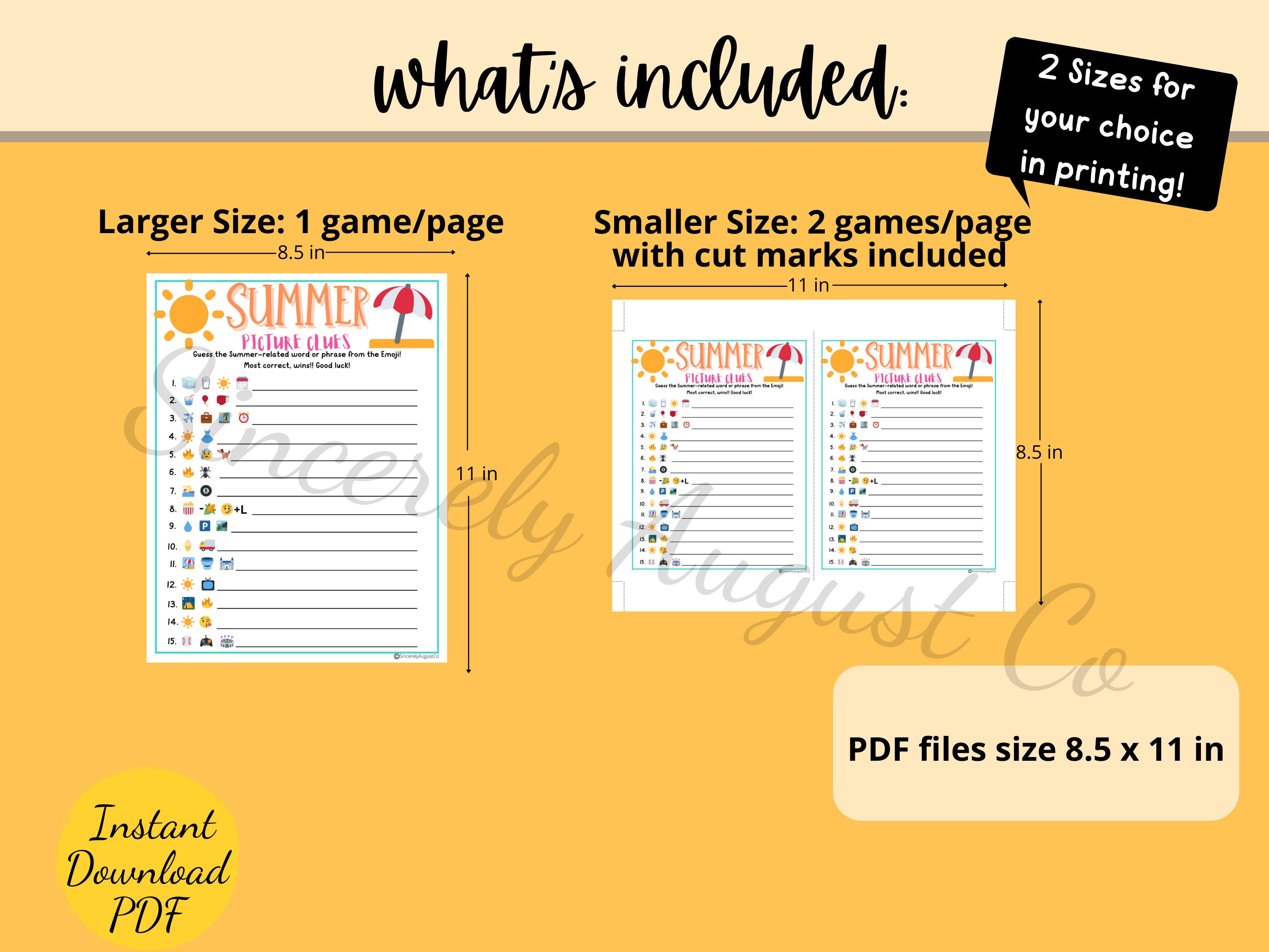 Summer PICTURE CLUES Guessing Game - Printable Summer Season Party Game ...