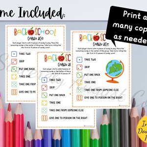 CANDY DICE Back to School Game - Printable First Day of School Activity ...