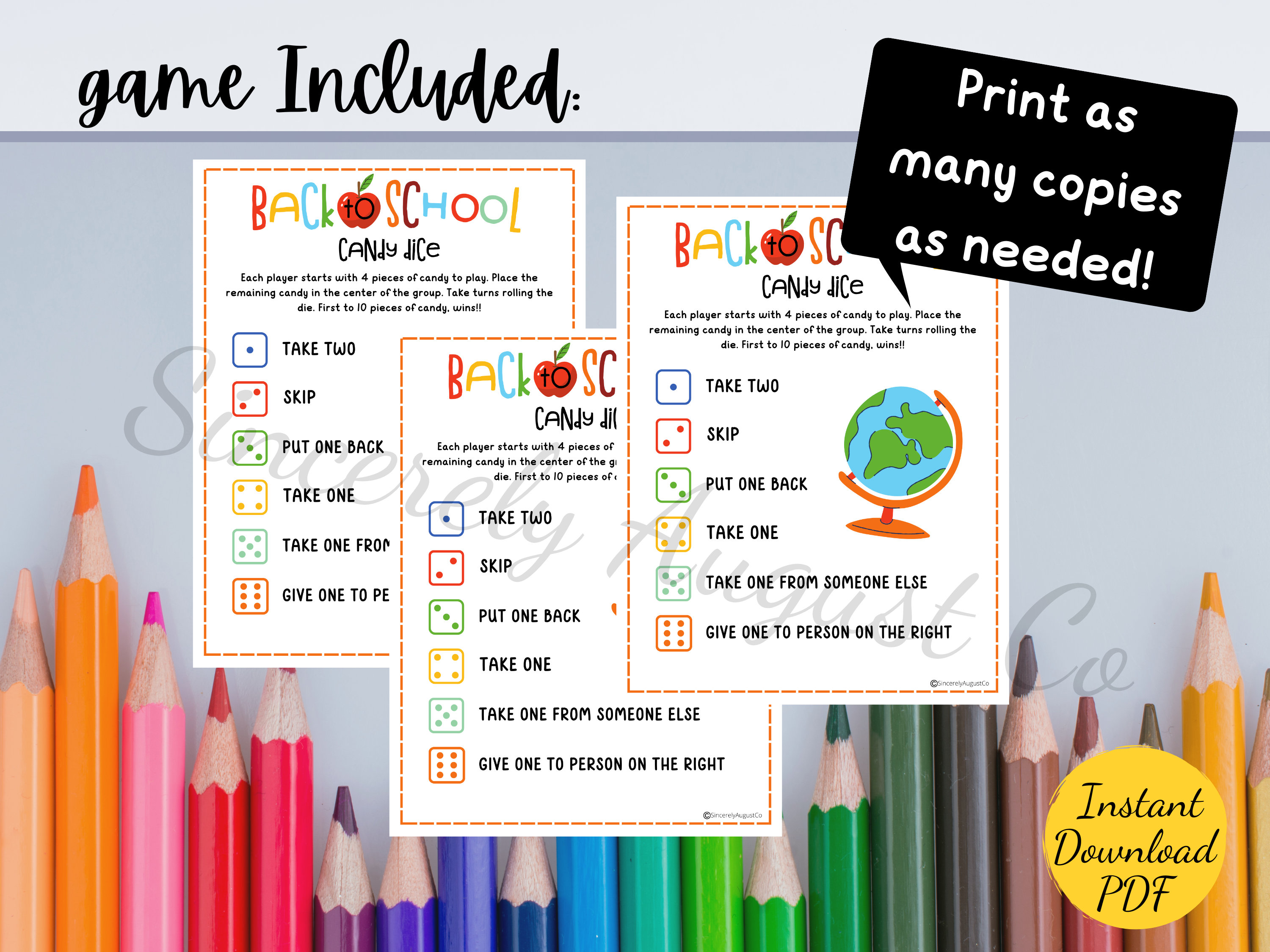 CANDY DICE Back to School Game - Printable First Day of School Activity ...