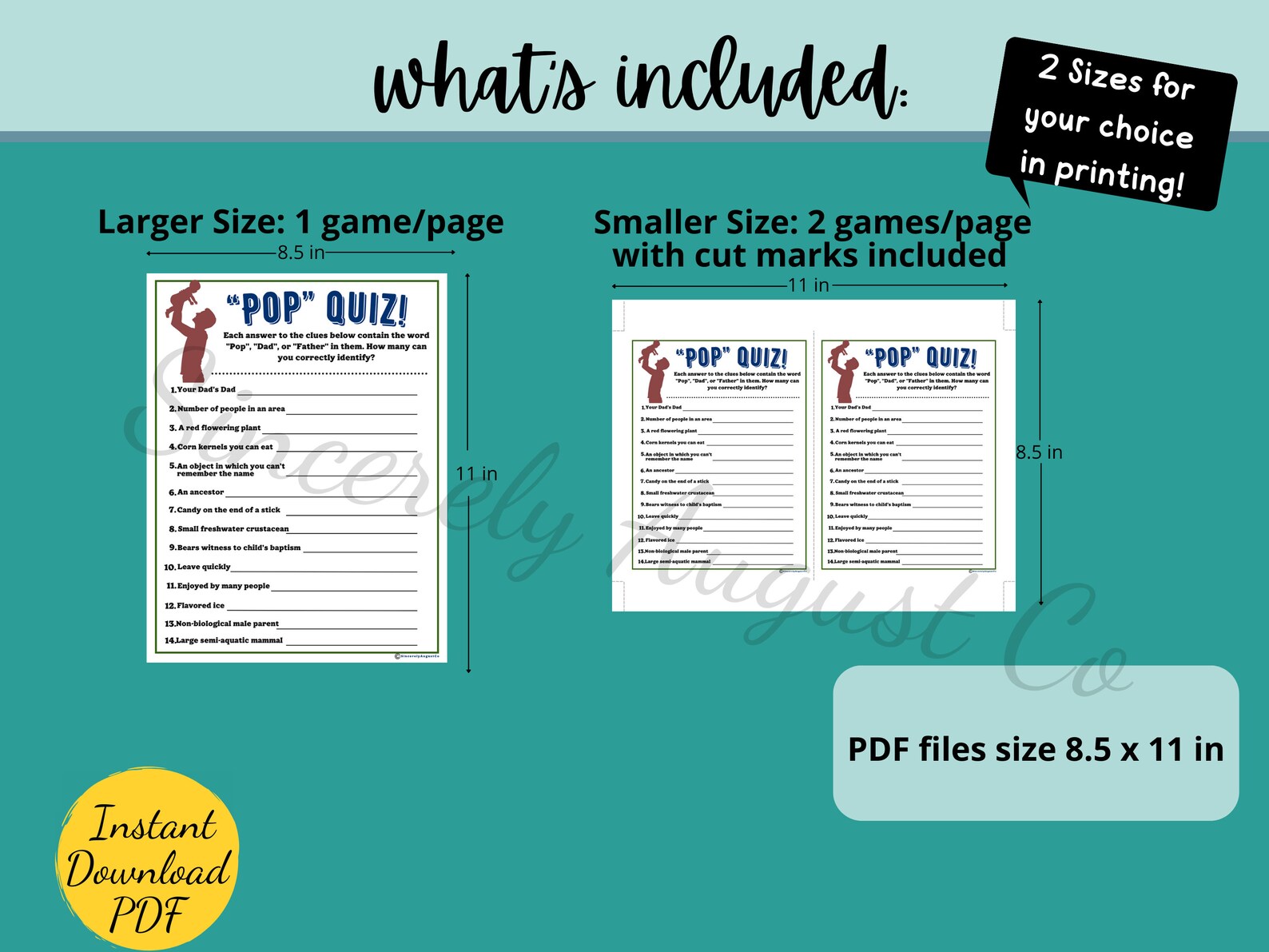 Father's Day POP QUIZ Game: Printable Trivia (PDF Download) - Etsy