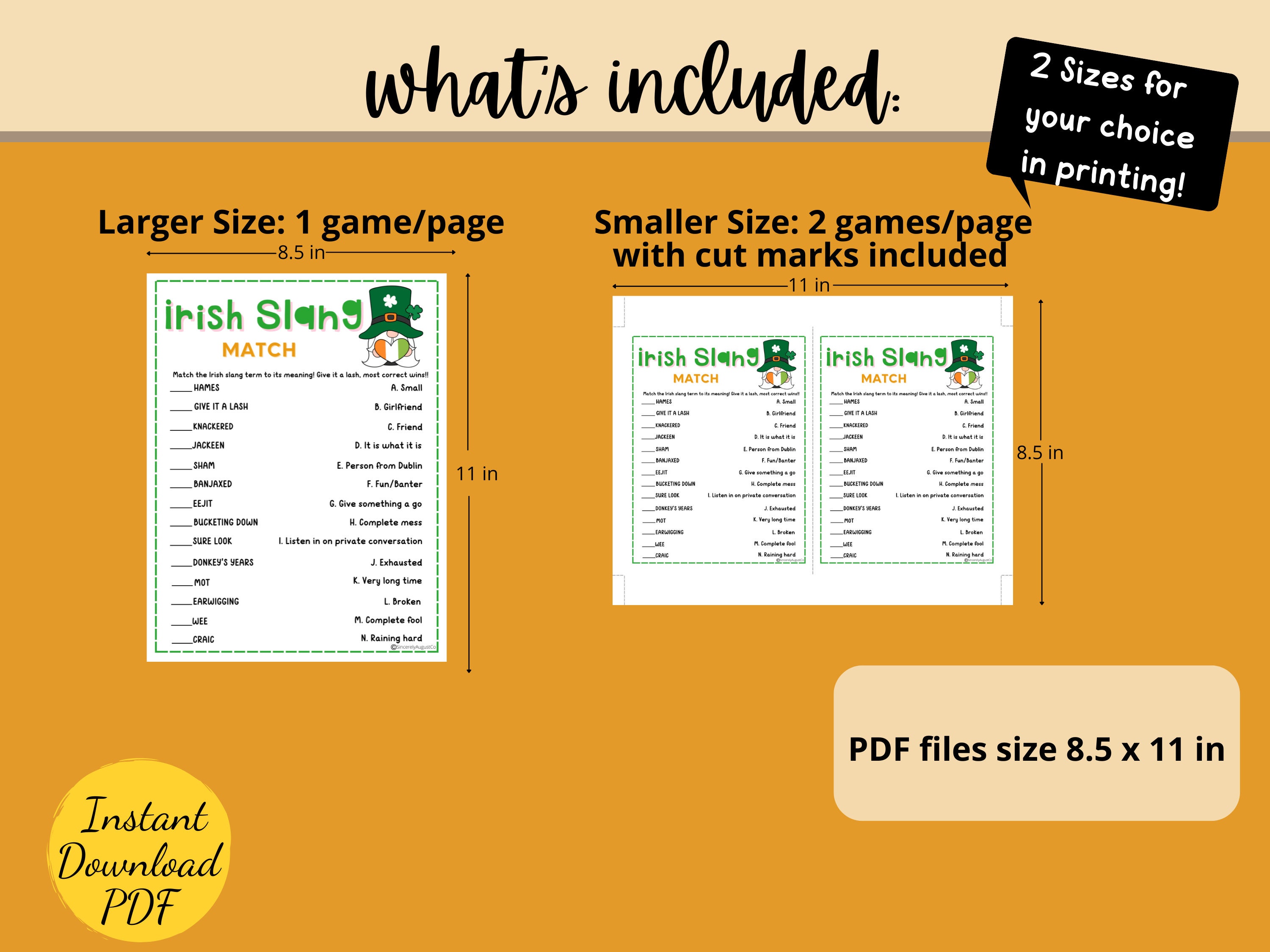 St. Patrick's Day IRISH SLANG MATCH Game St. Patrick's Day Party Game ...