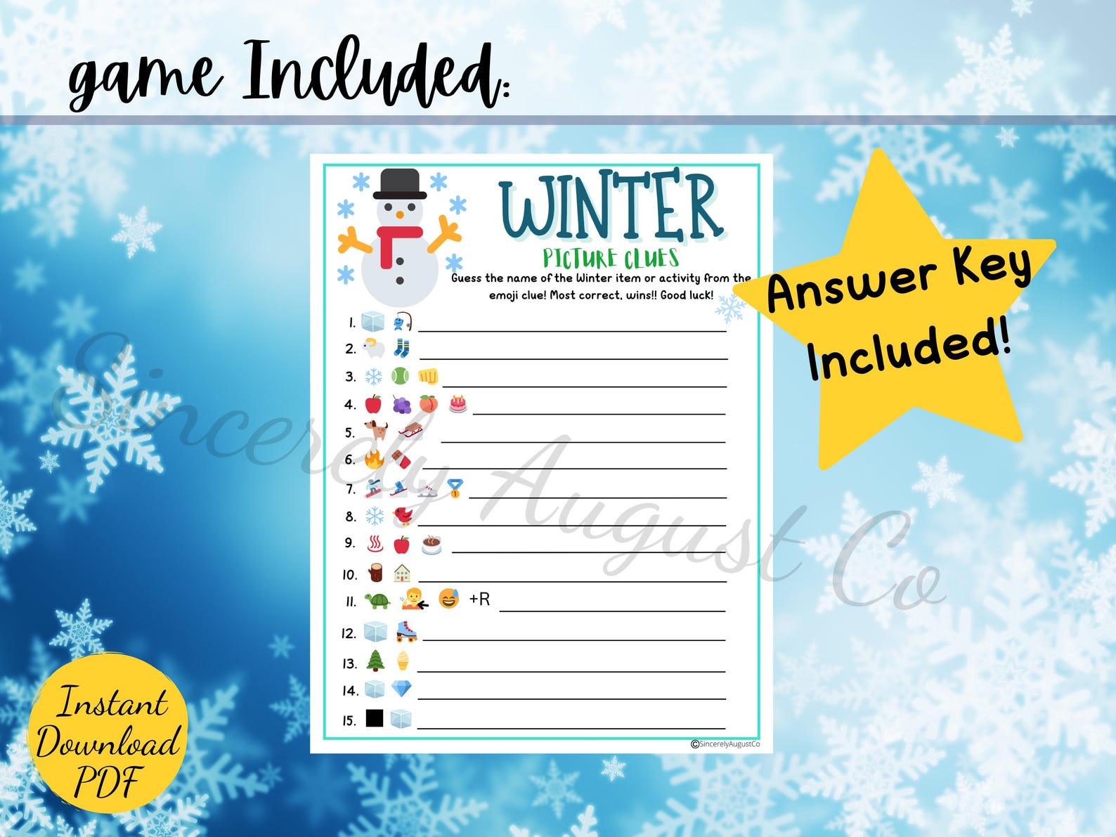 Winter PICTURE CLUES Guessing Game - Printable Winter Season Party Game ...