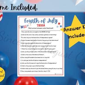 Fourth of July TRIVIA Game - July 4th Party Game - Printable July 4th ...