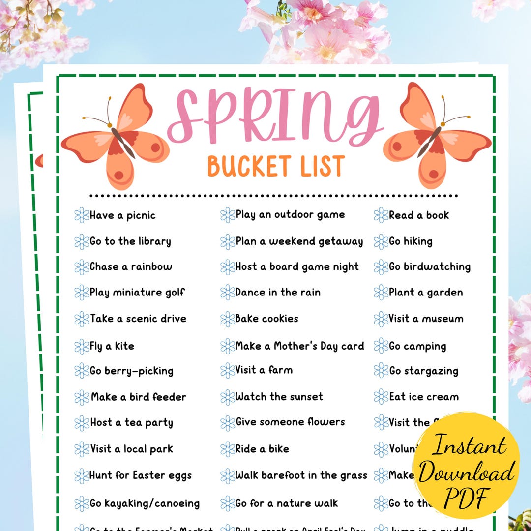 SPRING BUCKET LIST - Printable List of Spring Activities - Spring Ideas ...