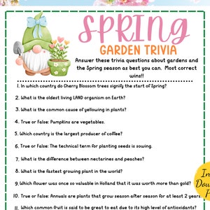 Spring GARDEN TRIVIA Game Printable Spring Season Party Game Spring ...
