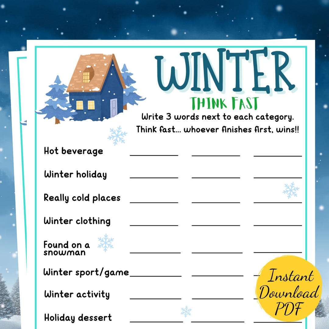 Winter THINK FAST Game: Printable Party Game (PDF) - Etsy