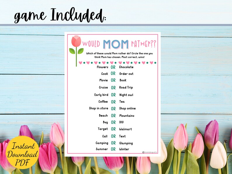 WOULD MOM RATHER Mothers Day Game Mothers Day Party Game Printable ...
