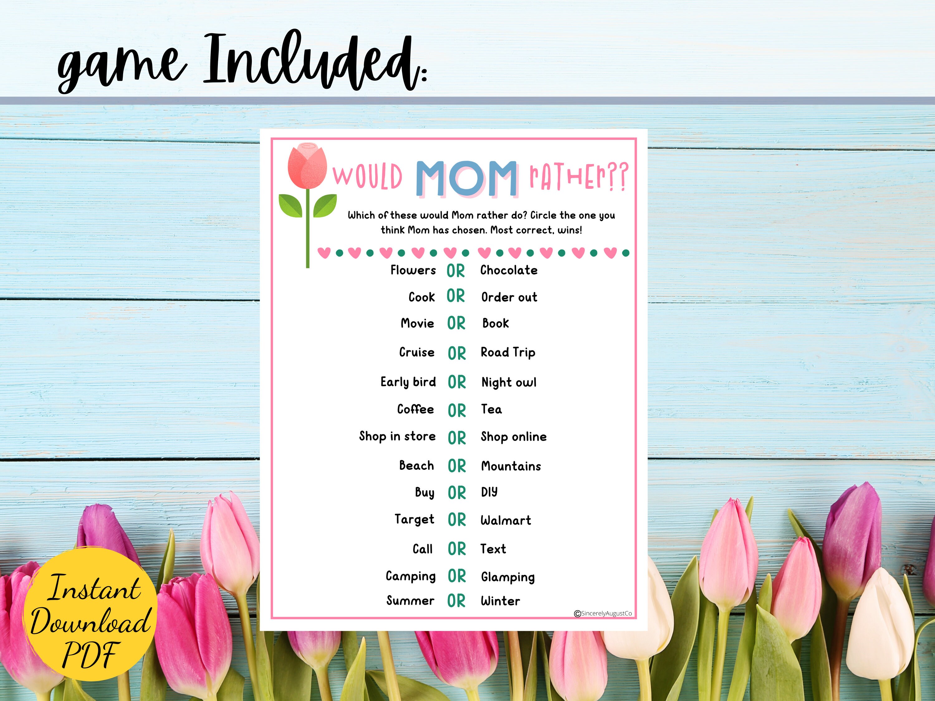 WOULD MOM RATHER Mothers Day Game Mothers Day Party Game Printable ...
