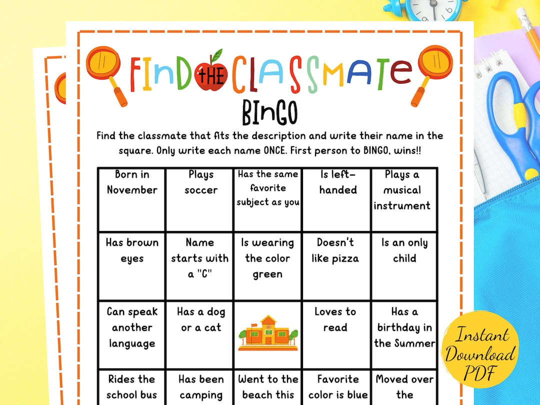 Back to School BINGO Game Find the Classmate Bingo First Day of School ...
