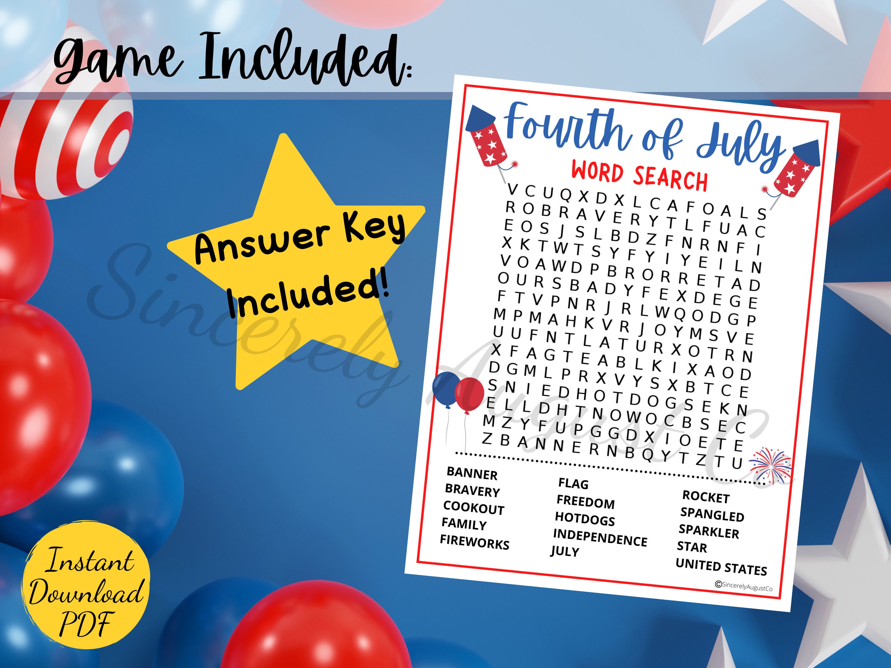 Fourth of July WORD SEARCH - Fourth of July CROSSWORD - July 4th Party ...