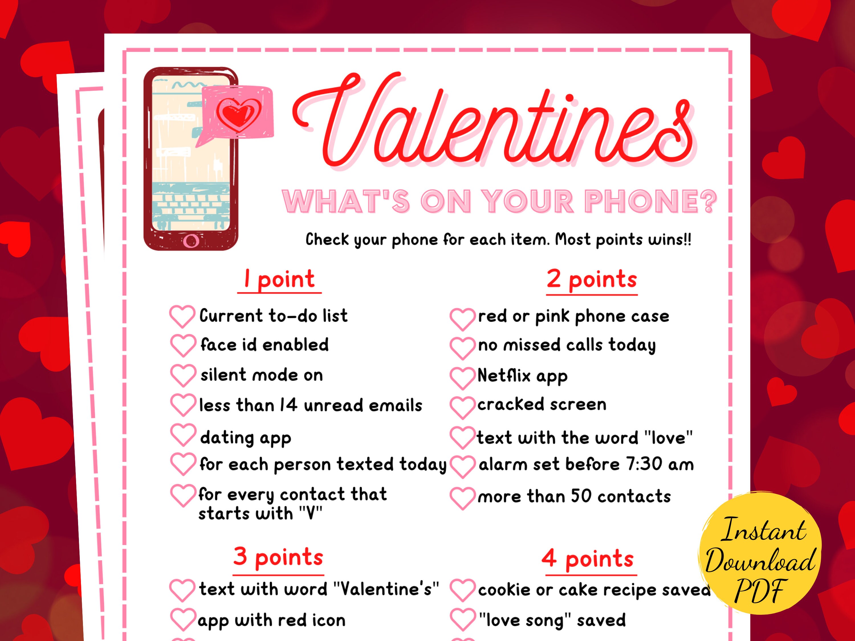 WHAT'S on YOUR PHONE Valentines Day Game Valentines Day Party Game ...