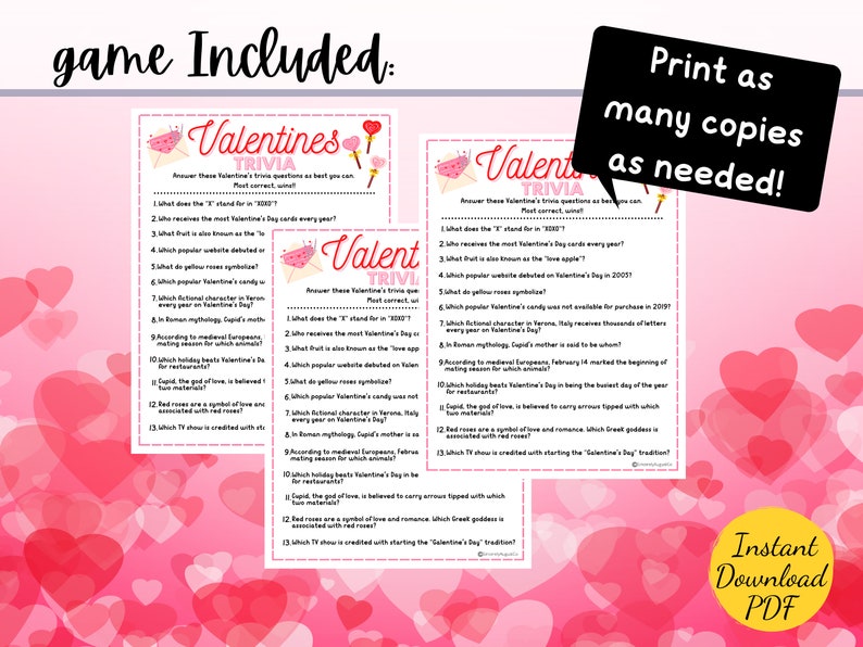 Valentines Day TRIVIA Game Valentines Day Party Game Printable ...