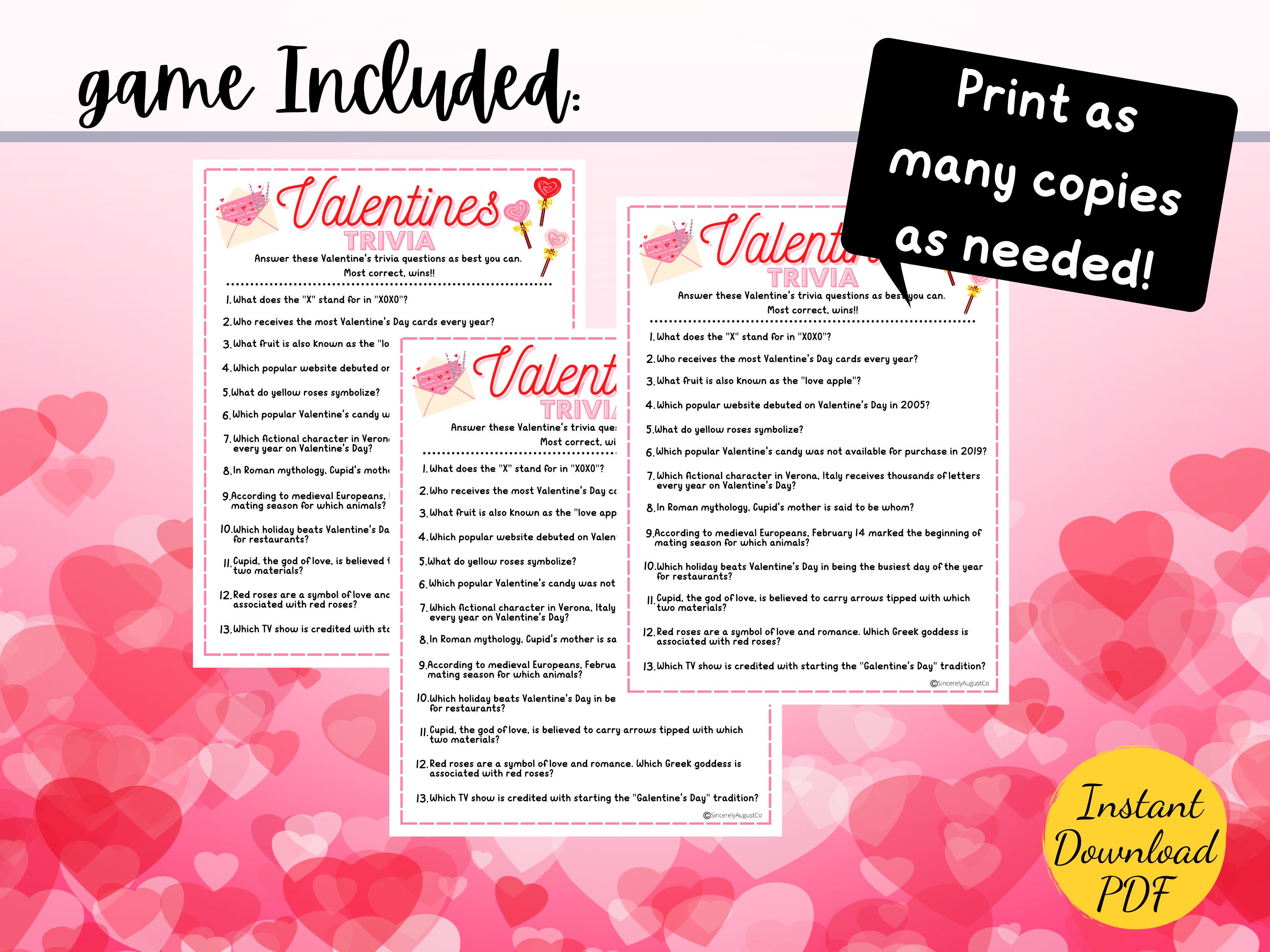 Valentines Day TRIVIA Game Valentines Day Party Game Printable ...