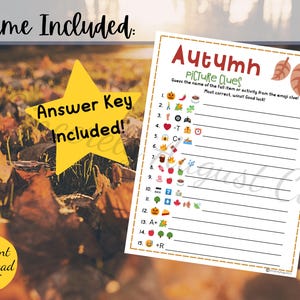 Fall PICTURE CLUES Game: Printable Autumn Emoji Pictionary (PDF) - Etsy