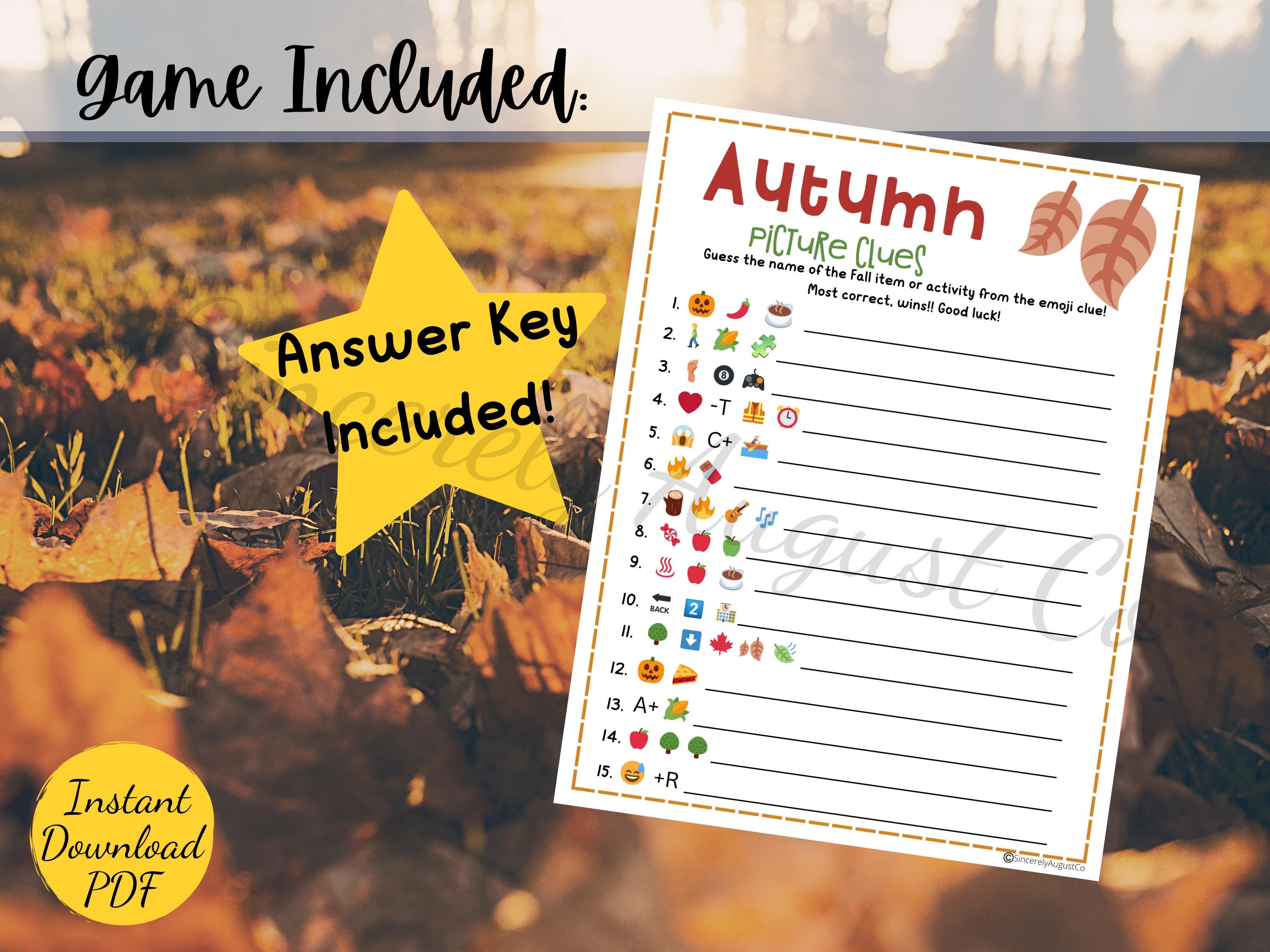 Fall PICTURE CLUES Game: Printable Autumn Emoji Pictionary (PDF) - Etsy
