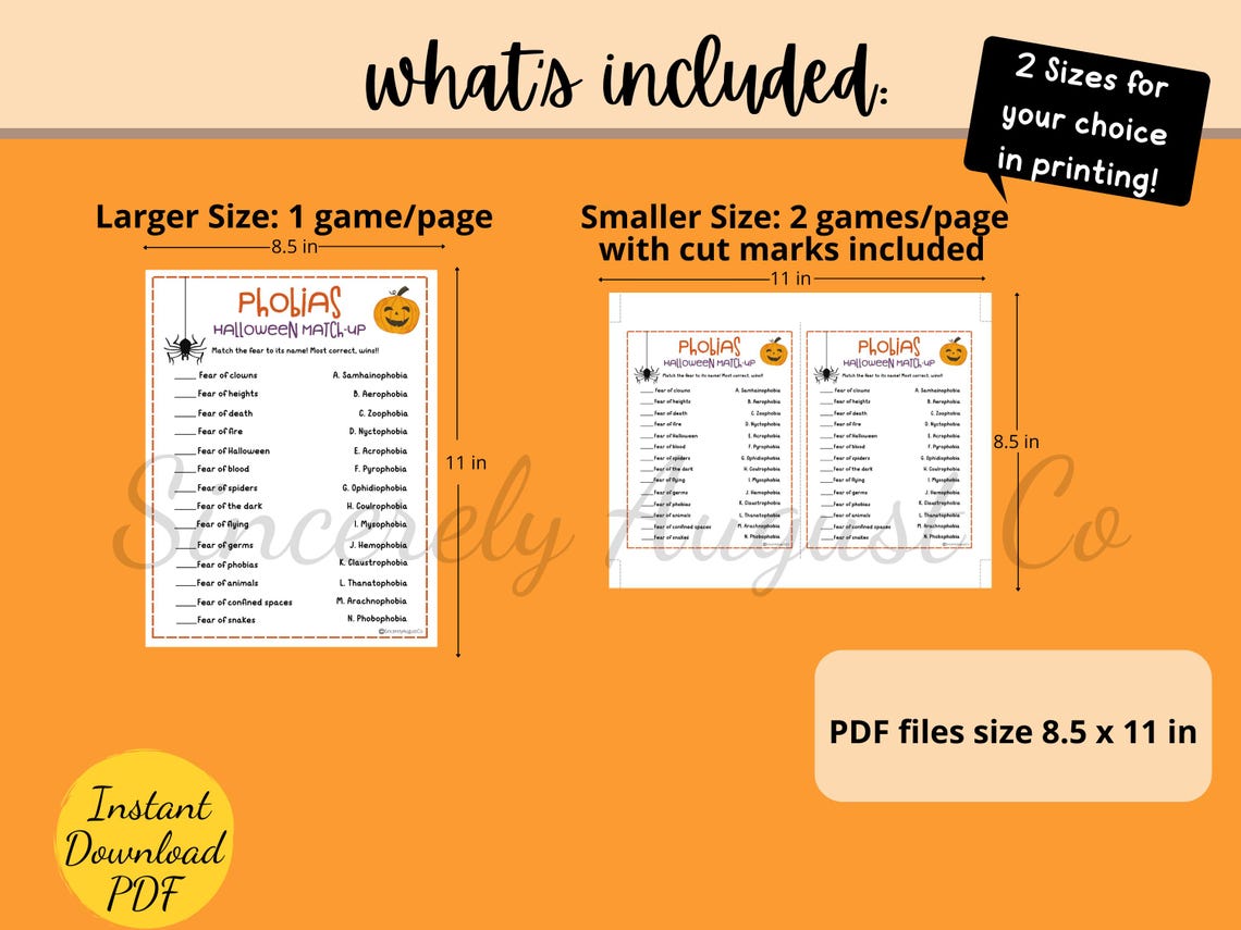 Halloween PHOBIAS MATCH Game: Printable Party Activity (PDF) - Etsy