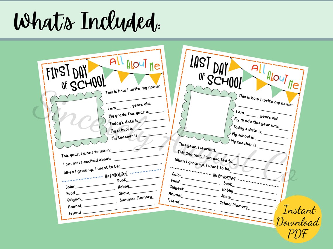 ALL ABOUT ME First Day of School Last Day of School Back to School ...