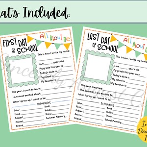 ALL ABOUT ME First Day of School - Last Day of School - Back to School ...