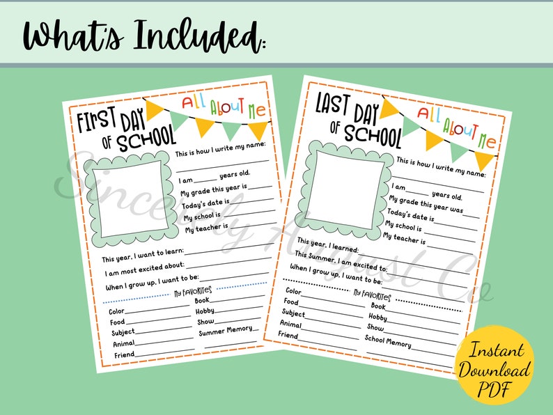 ALL ABOUT ME First Day of School - Last Day of School - Back to School ...