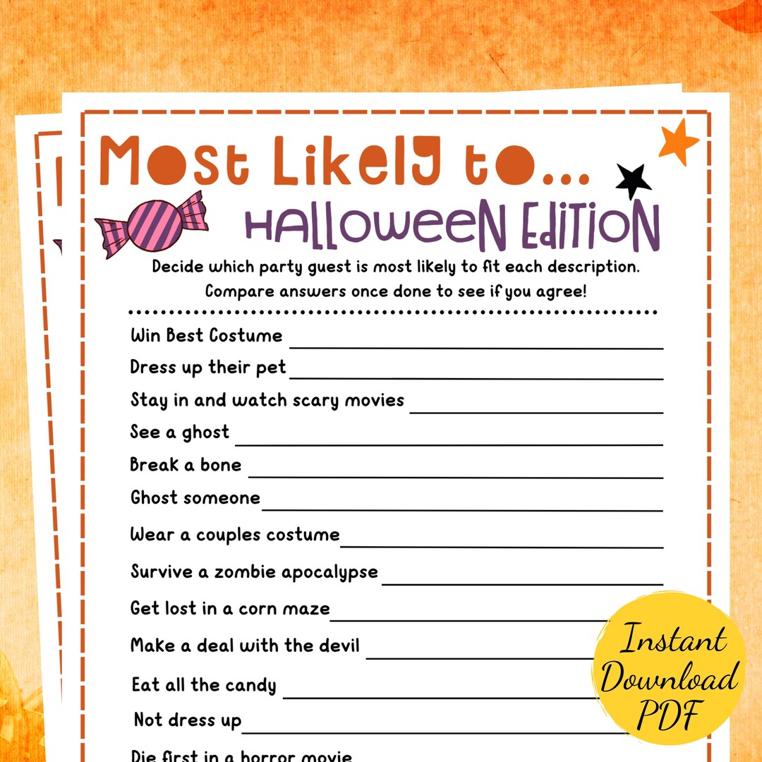 Halloween MOST LIKELY TO Game - Printable Halloween Party Game - Game ...