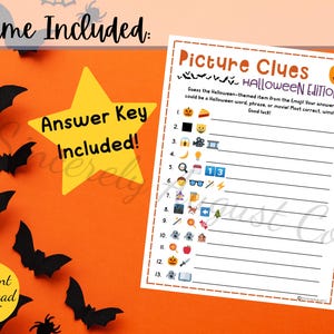 Halloween PICTURE CLUES Game: Printable Emoji Pictionary Party Activity ...