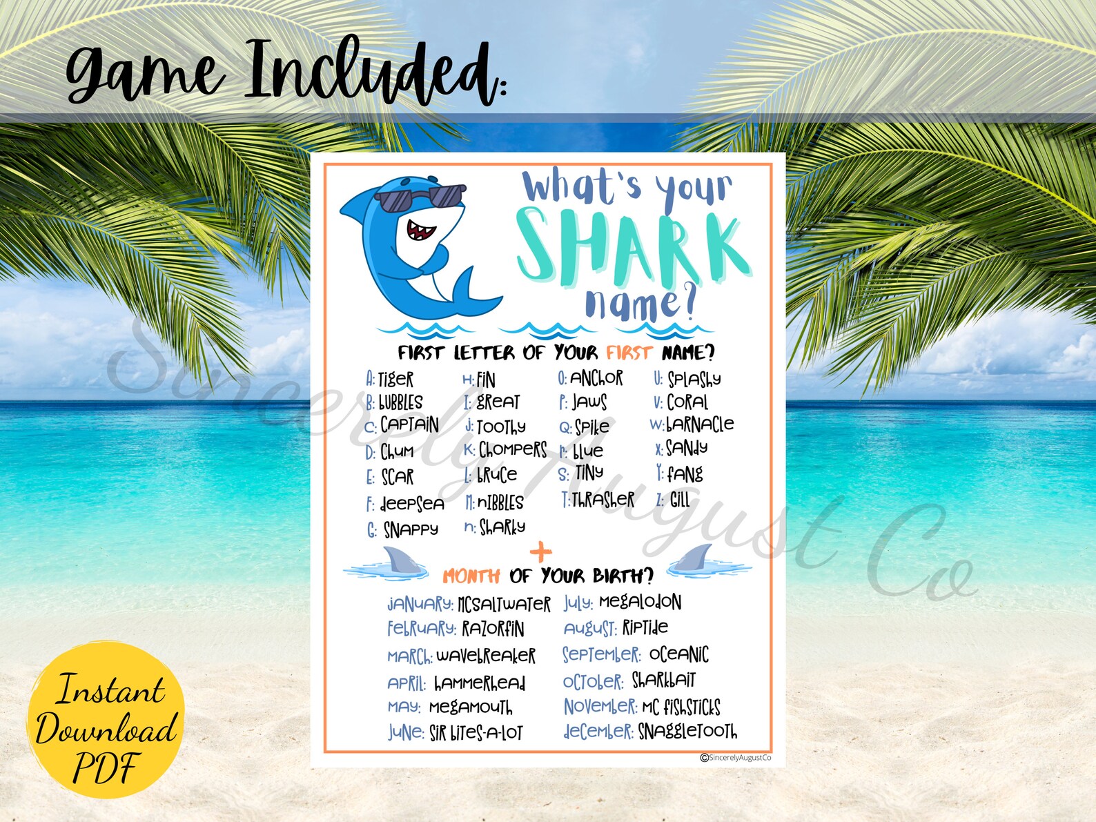 What's Your SHARK NAME? - Printable Summer and Beach Party Game - Shark ...