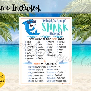 What's Your SHARK NAME? - Printable Summer and Beach Party Game - Shark ...