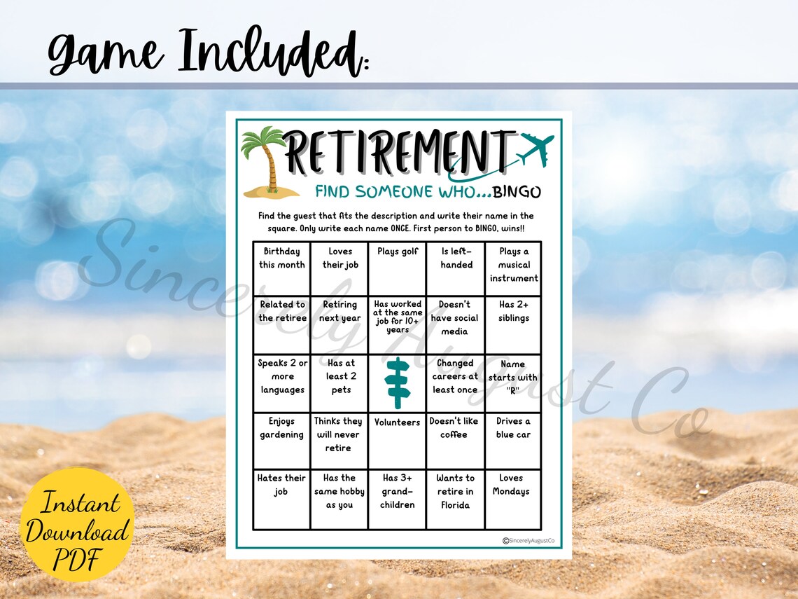 Retirement BINGO Game - Printable Retirement Work Party Game for ...