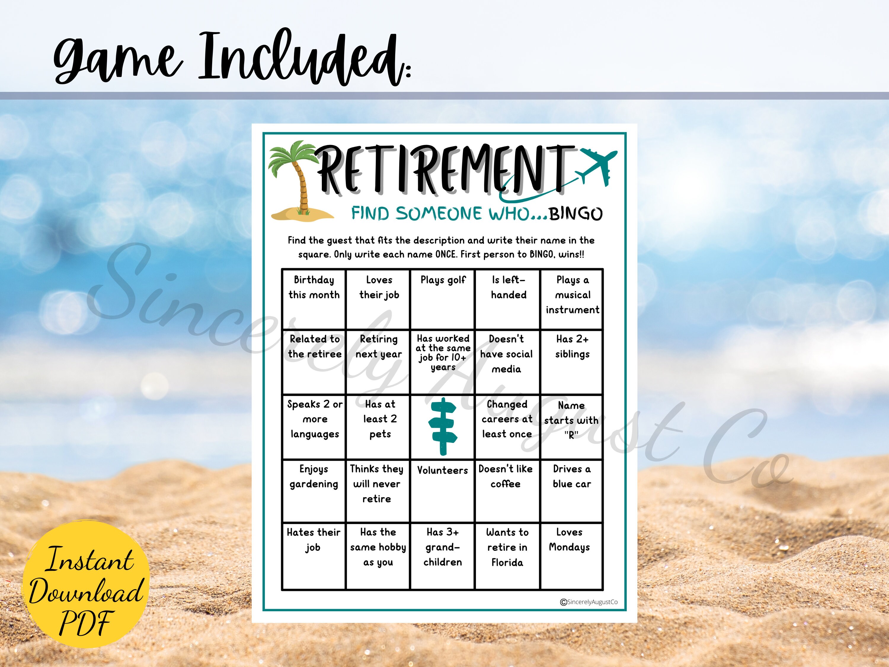 Retirement BINGO Game - Printable Retirement Work Party Game for ...